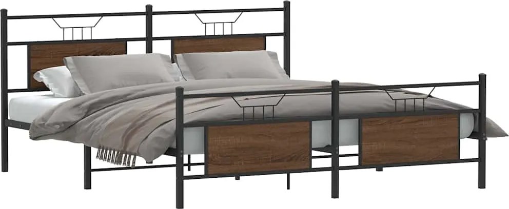 Kovový rám postele bez matrace hnědý dub 183 x 213 cm 3325104