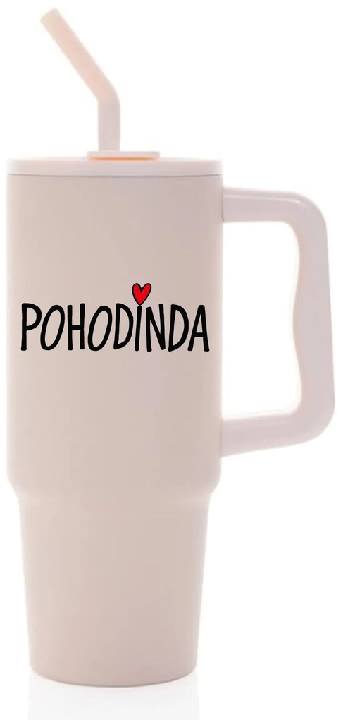 POHODINDA - růžová cestovní termoska s barevným víčkem 900 ml