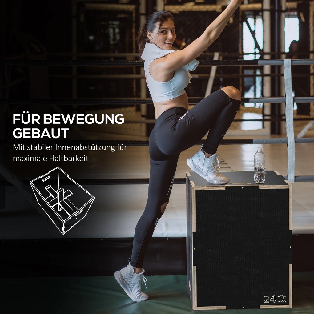 SPORTNOW Plyo box/jump box, robustní, 61 x 51 x 41 cm, černý, rukojeť 10x3,5 cm, do 120 kg