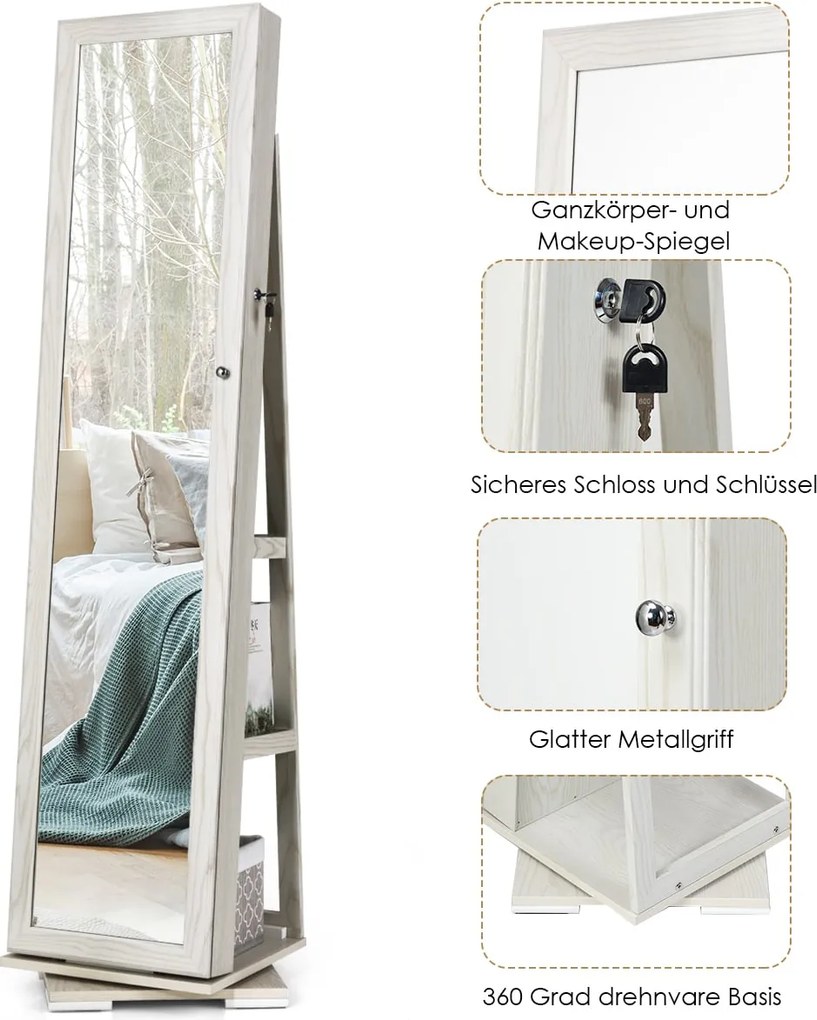 Costway Um 360° otočná šperkovnice 2 v 1 Skříňka na šperky – 39 × 39 × 161 cm