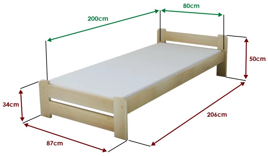 Postel Emily 80 x 200 cm, borovice Rošt: S lamelovým roštem, Matrace: Matrace Deluxe 10 cm