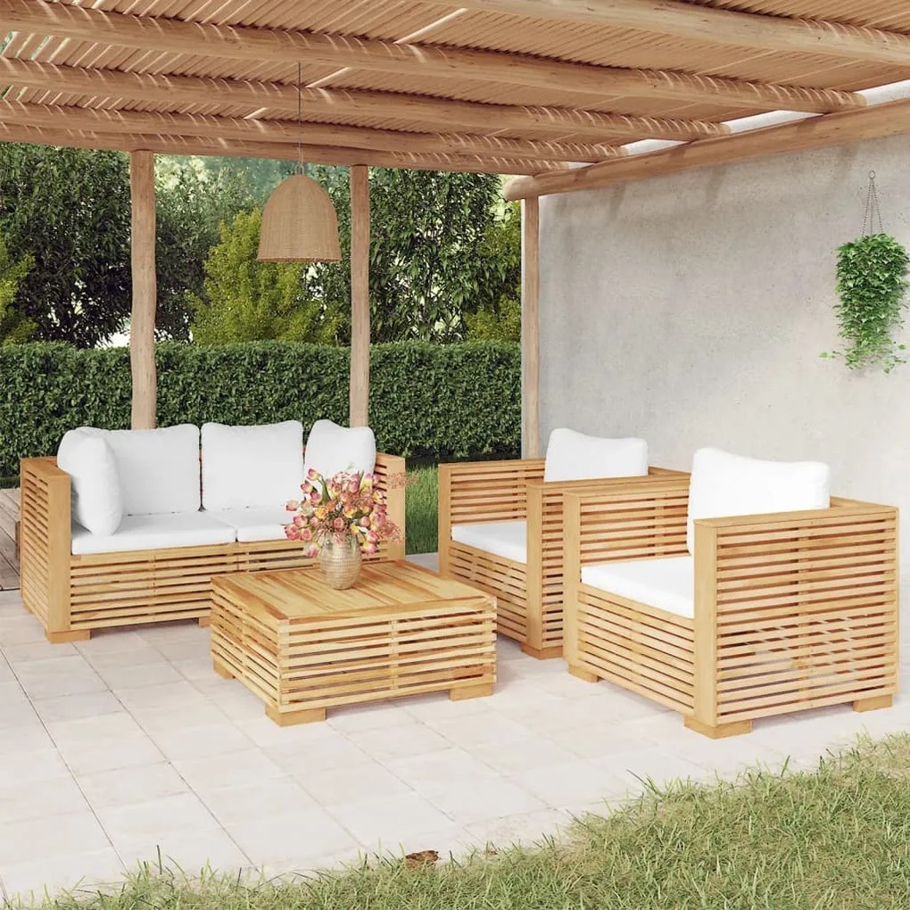 5dílná zahradní sedací souprava s poduškami masivní teak 3100869