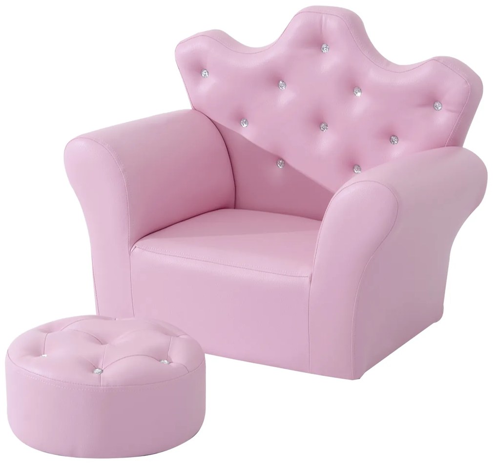 HOMCOM dívčí křeslo měkká pohovka s křišťálovými knoflíky taburet růžový útulný pro děti od 3 let 58x40,5x49cm | Aosom.de