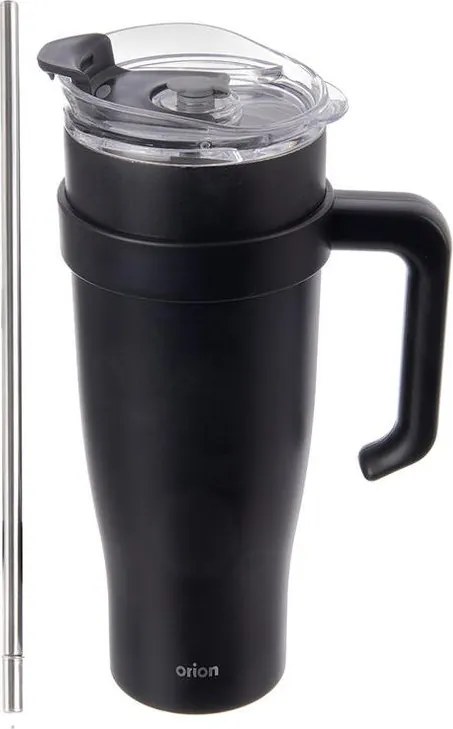 Nerezový termohrnek s brčkem TERMO 1,2 l, černý