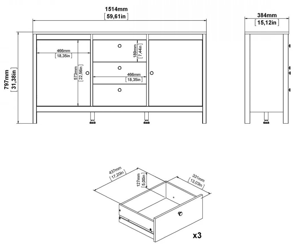 Tvilum Komoda Real 2d3s černá