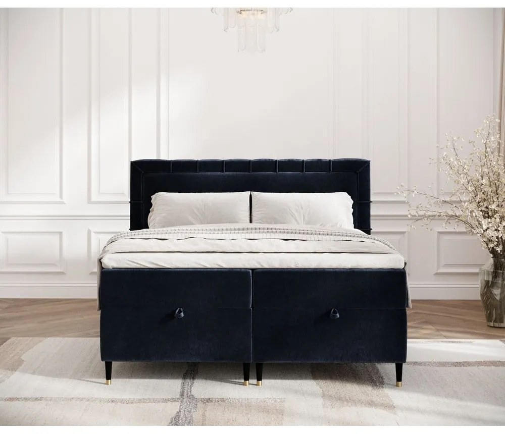 Tmavě modrá boxspring postel s úložným prostorem 200x200 cm Voyage – Maison de Rêve