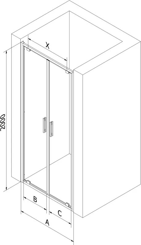 Mexen Exo dvoukřídlé sprchové dveře 90 cm, transparentní, černé - 8182-090-000-70-00