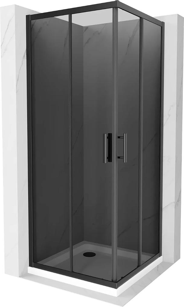 Mexen Rio, čtvercový sprchový kout 90(dveře)x90(dveře)x190 cm, 5mm šedé sklo, černý profil + bílá sprchová vanička SLIM, 860-090-090-70-40-4010B
