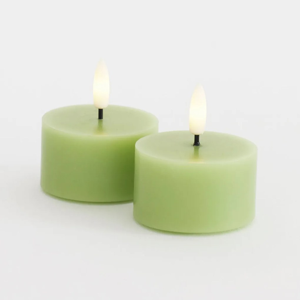 Sada LED čajové svíčky na baterie Sille Tealight, Ø 6 × 3,4 cm, jarní zelená, z pravého vosku, balení 2 ks