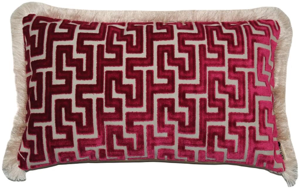 OnaDnes -20% BOHOLOGY Růžový sametový povlak na polštář Labyrinth 30 x 50 cm s třásněmi