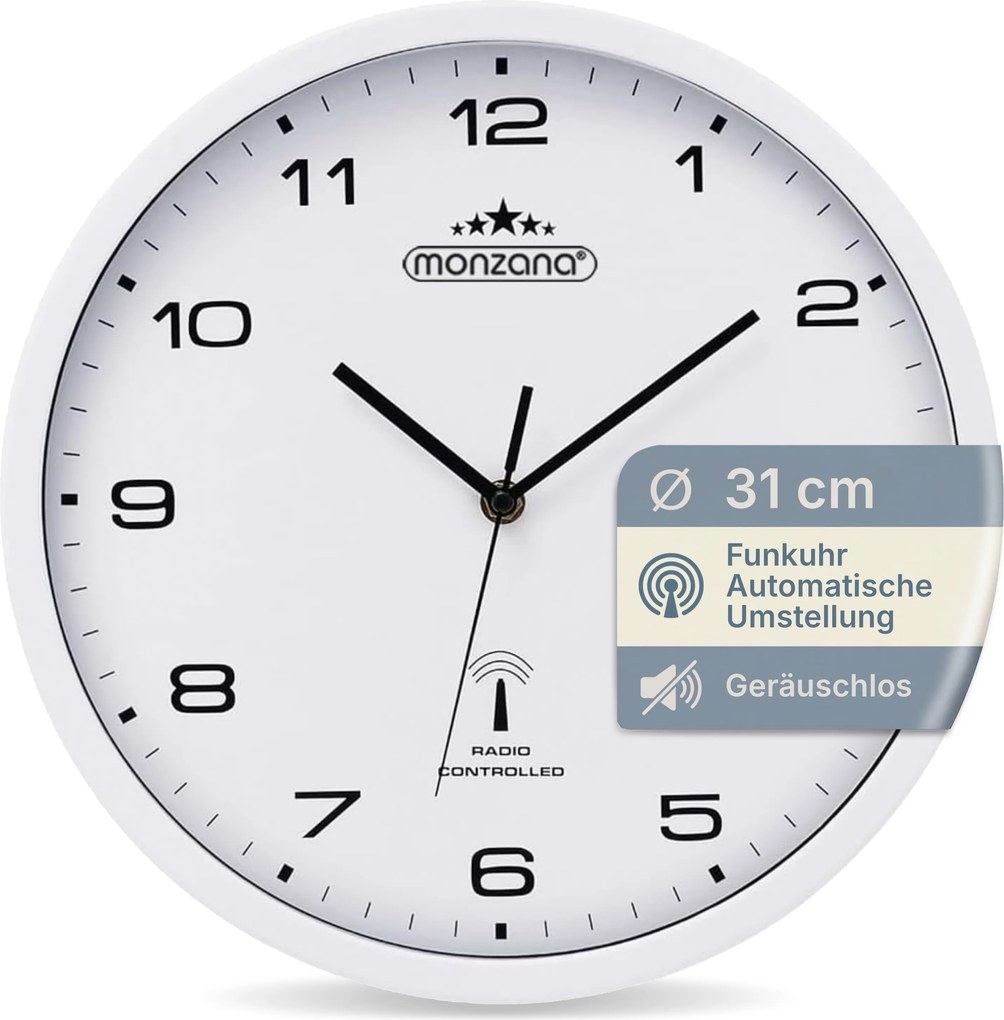 Nástěnné hodiny řízené rádiem bílý Ø31cm