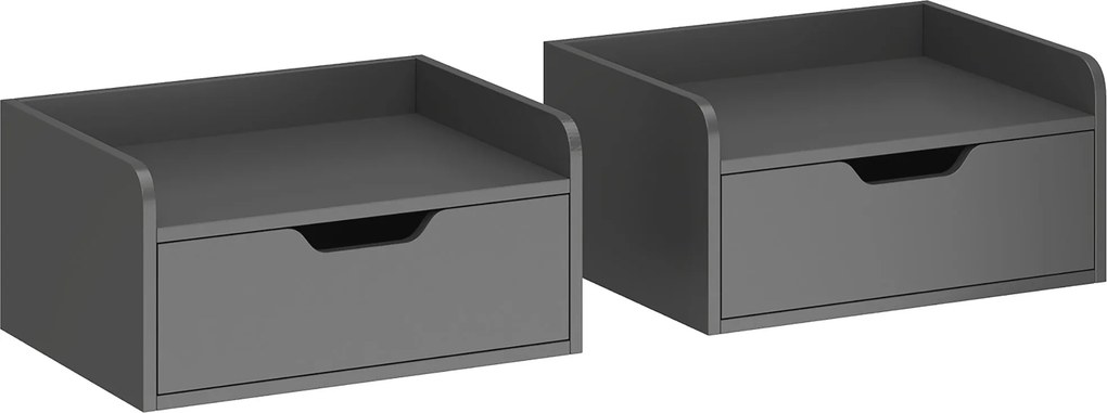 HOMCOM sada 2 závěsných nočních stolků s vysouvací zásuvkou a horní policí, černá — 40 × 30 × 19,5 cm | Aosom