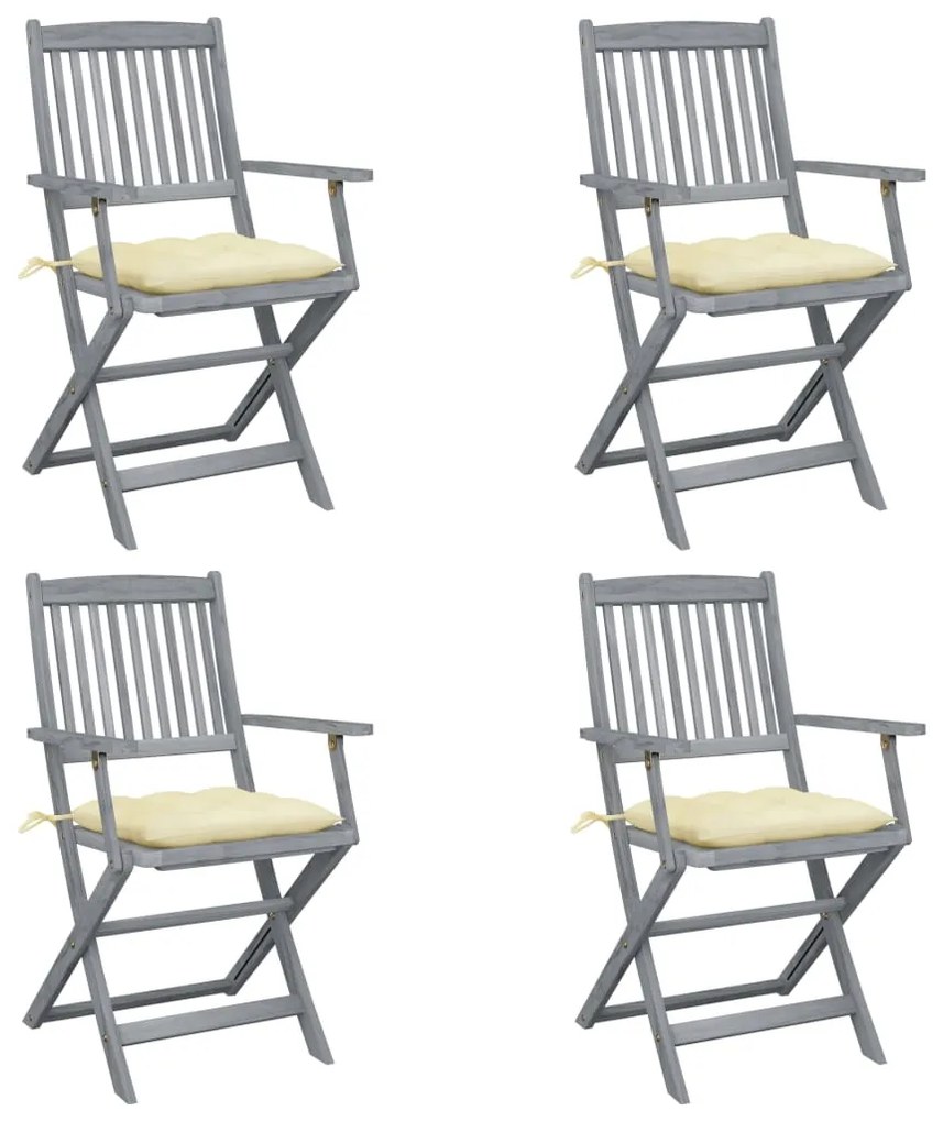 3064526 vidaXL Skládací zahradní židle s poduškami 4 ks masivní akáciové dřevo