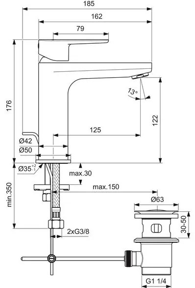 Ideal Standard Cerafine O Umyvadlová baterie s výpustí, černá BC699XG