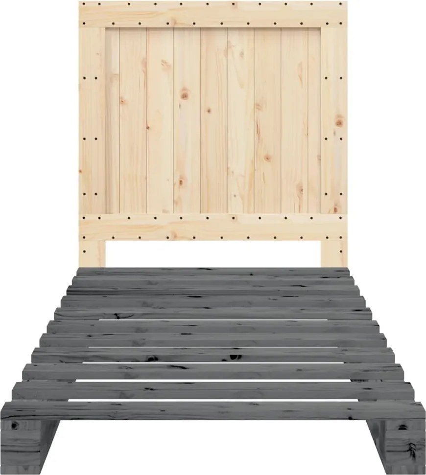 Rám postele s čelem šedý 90 x 200 cm masivní borové dřevo 3281544