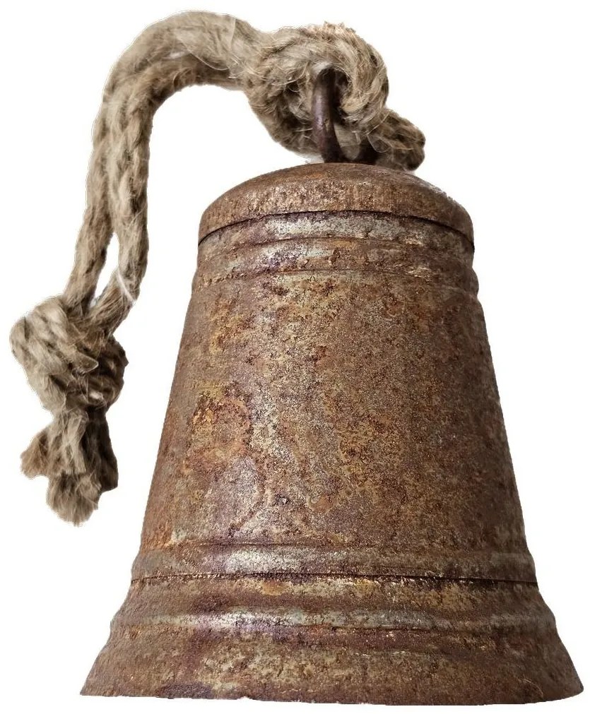 Rezavý antik plechový zvonek se šňůrkou S - Ø 7*10 / 20 cm