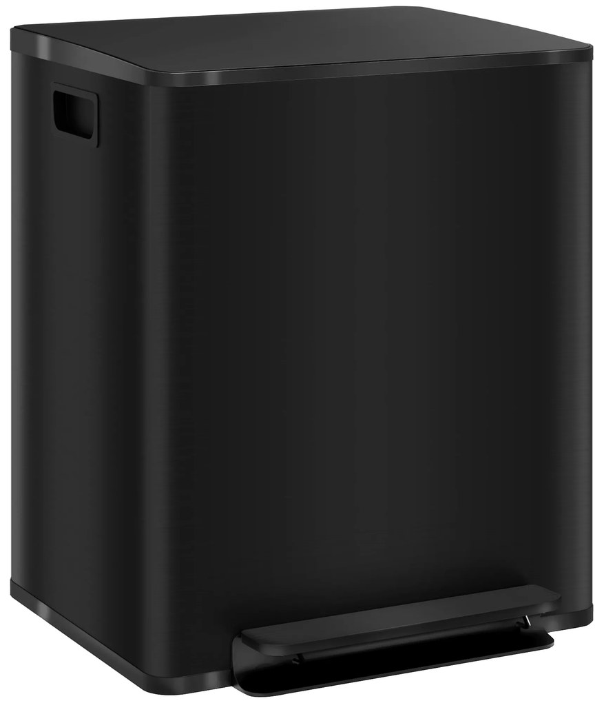 HOMCOM Dvojitý odpadkový koš na tříděný odpad 2x25 l, černý 851-037V02BK