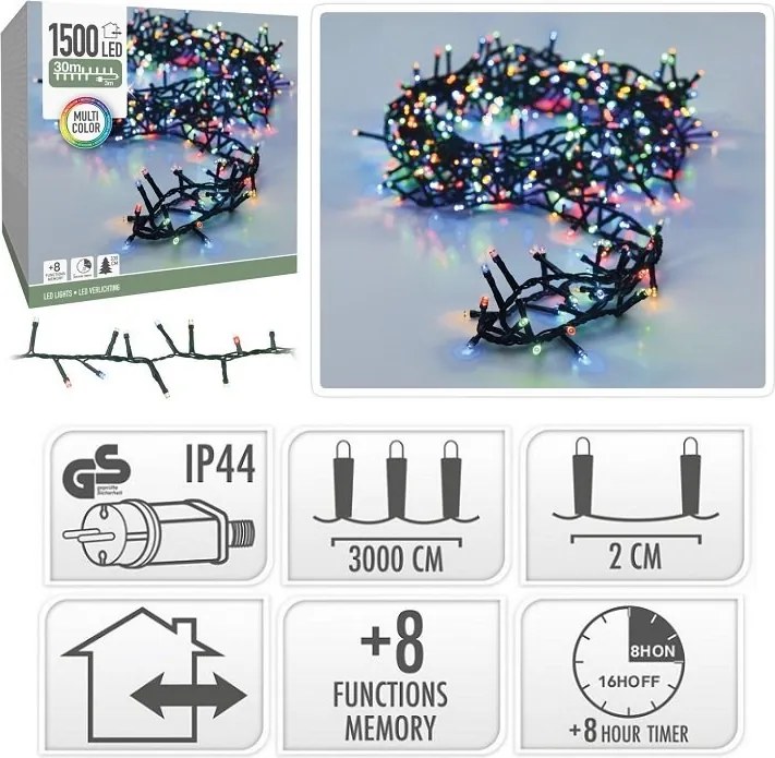 Světelný vánoční řetěz Twinkle 30 m, barevný, 1500 LED