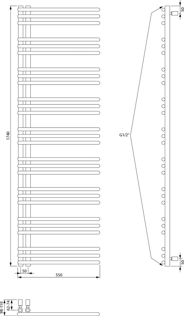 Aqualine Aqualine, POSEIDON topné těleso 550x1740mm, černá matná, PS517B