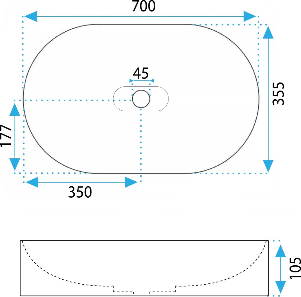 Rea Iris, umyvadlo na desku z konglomerátu 700x355x105 mm, šedá matná, REA-U4306