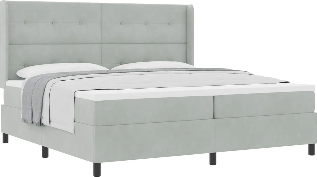 Postel s boxspringem s čelo Světle šedá 200 x 200 cm samet 3342026