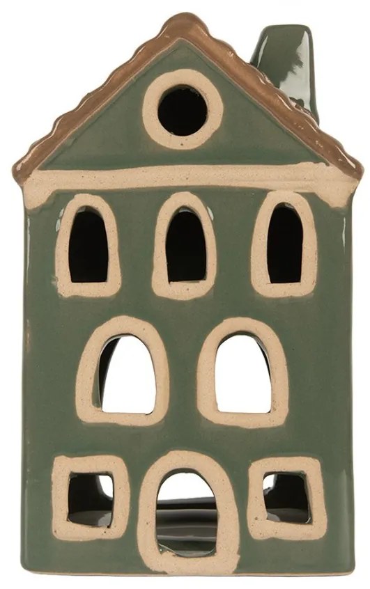 Zelený keramický domek na čajovou svíčku Lamont - 9*8*15 cm