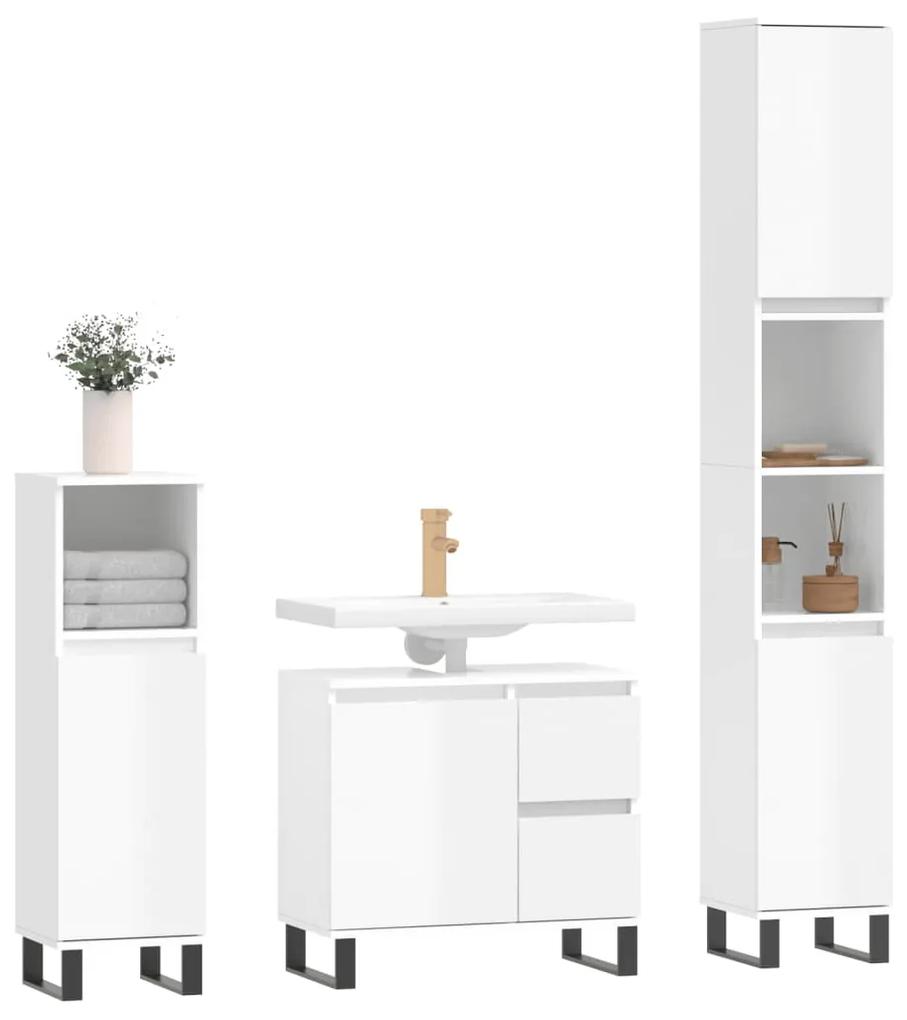 3dílný set koupelnového nábytku lesklý bílý kompozitní dřevo,  3190231