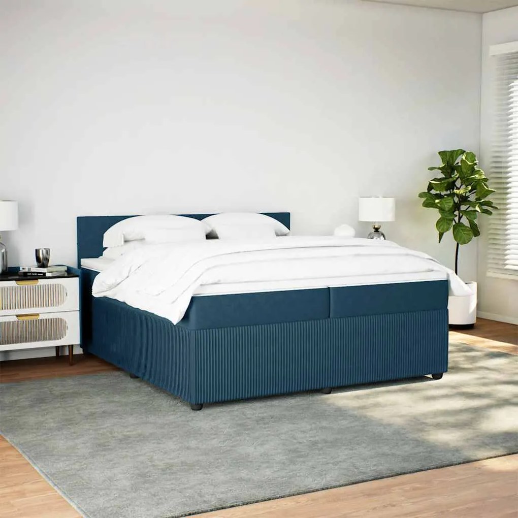 Box spring postel s matrací modrá 200 x 200 cm samet 3287834