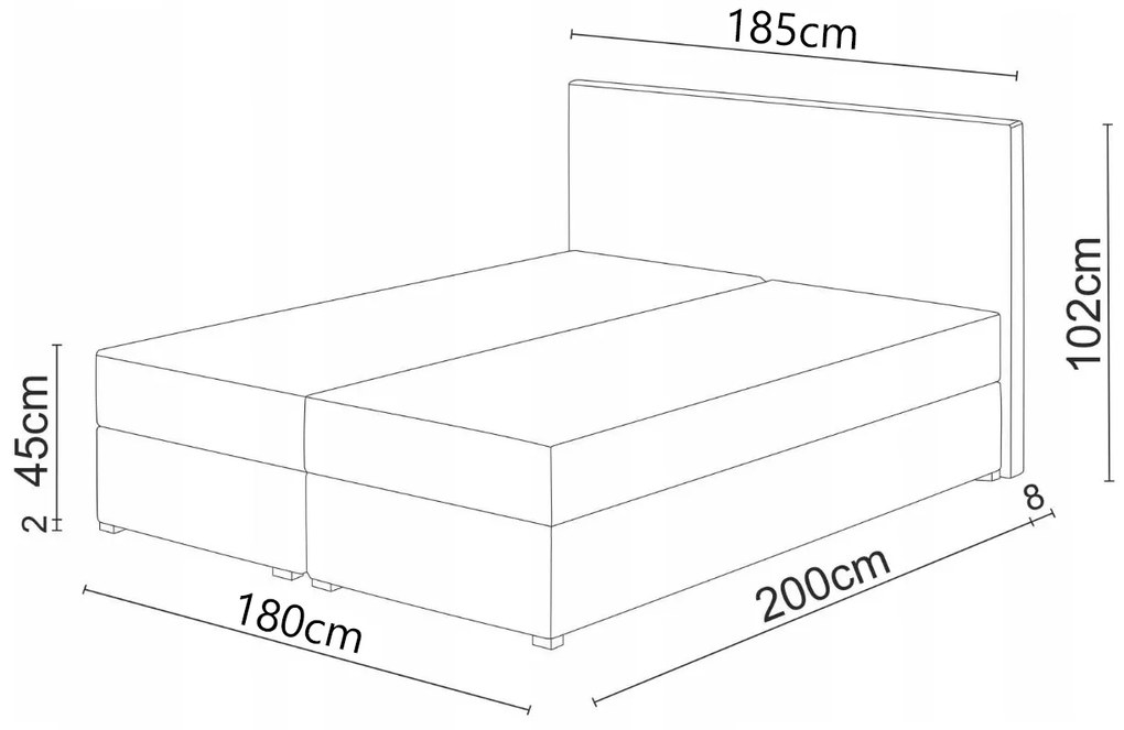 Kontinentální postel 180x200 cm Waller Comfort (černá) (s roštem a matrací). 1056386