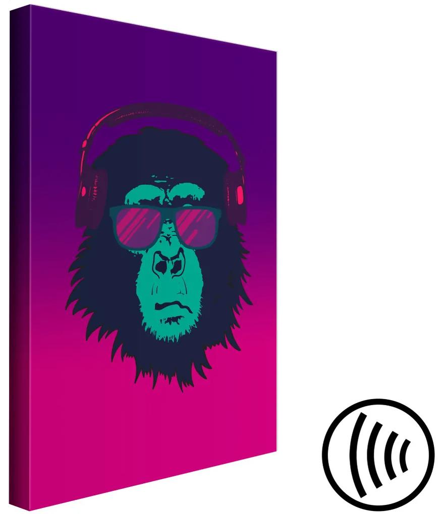 Obraz Opice v brýlích a sluchátkách - legrační abstrakce v růžových barvách