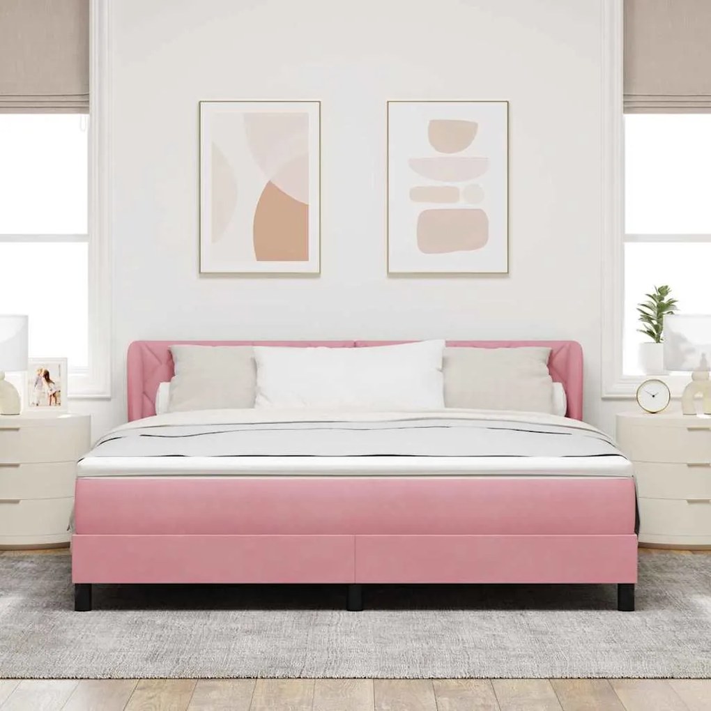 Postel s boxspringem s čelo Růžová 180 x 200 cm samet 3340459