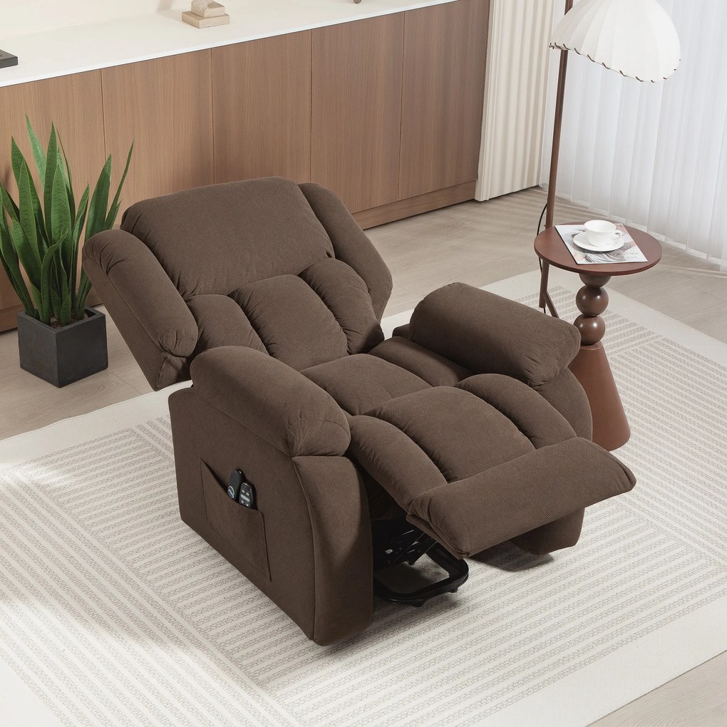 HOMCOM elektrické křeslo se vstáváním, elektrické relaxační křeslo s masážní a topnou funkcí, 93 x 104 x 100 cm, hnědá