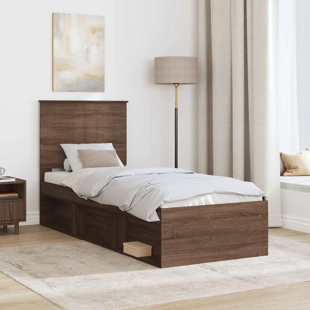 Rám postele s čelo Hnědý dub 75 x 190 cm Masivní borové dřevo 3411079