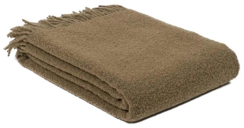 Kampol Deka z merino vlny Bukle 140x200 hnědá s třásněmi