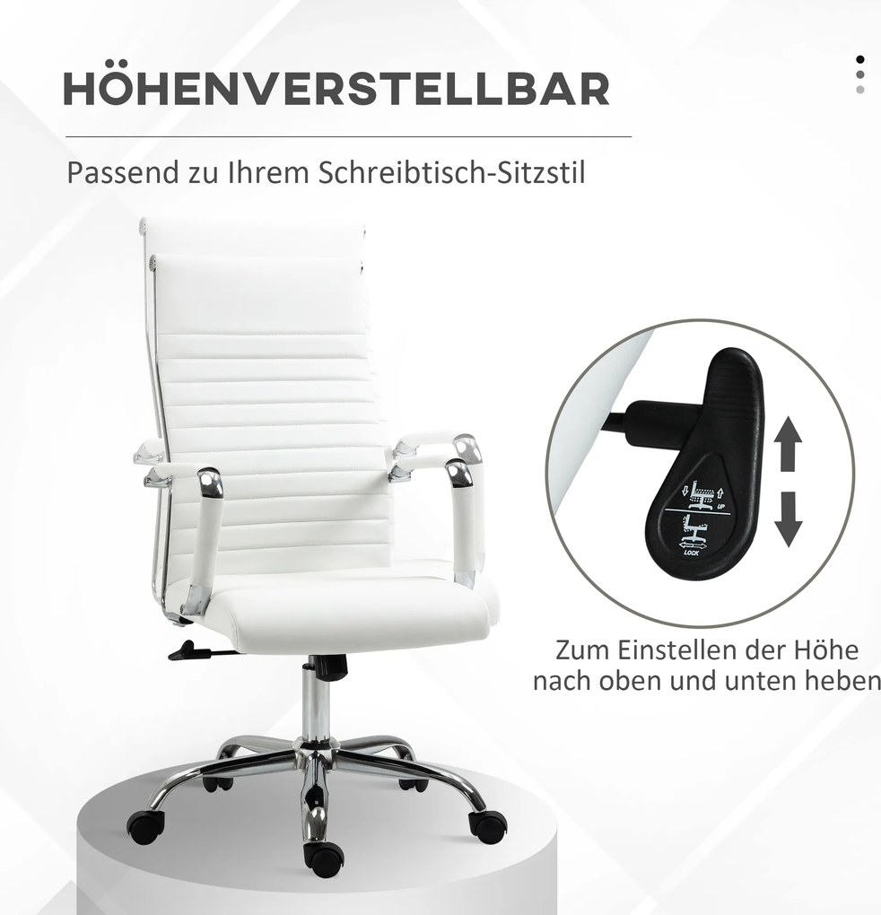 Kancelářská židle Vinsetto s houpací funkcí ergonomická kolečka otočná o 360° ocelové nohy imitace kůže nosnost 120 kg 54 x 62 x 104-114 cm Bílá | Ao…