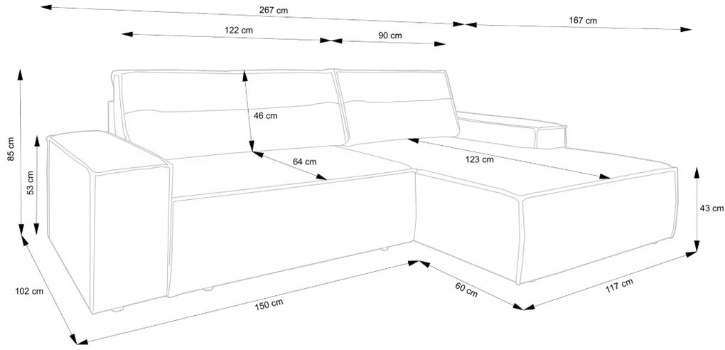 Rohová rozkládací sedací souprava do L FARO, 267 cm, s úložným prostorem Roh pohovky: Levý roh, Barva látky: Grafit (Poso 34)