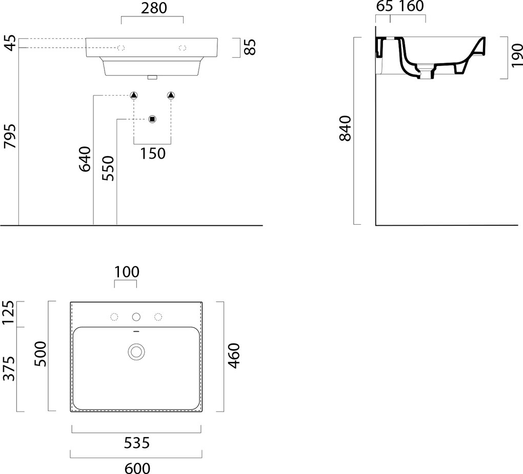 GSI GSI, NUBES keramické umyvadlo 60x50cm, bílá ExtraGlaze, 9631111