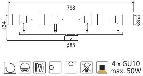 ACA DECOR Přisazené bodové svítidlo PLATINUM max. 4x50W/GU10/230V/IP20