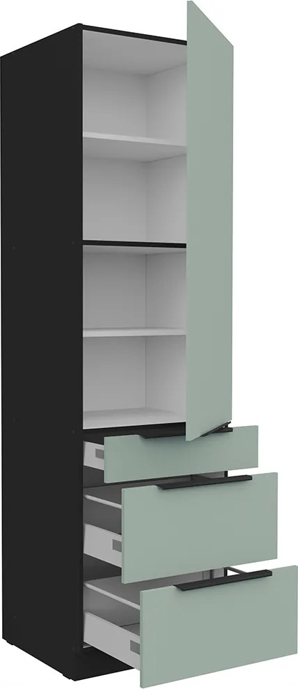 ARIA sc | vysoká skříňka 60 DKS-210 3S1F potravinová | UNI DVÍŘKA | 60 cm | PREMIUM BOX | černá/aquamarine