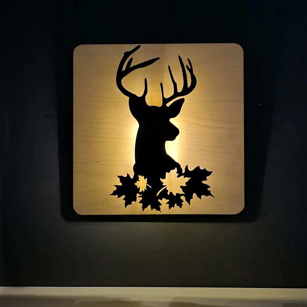 AMADEA Dřevěná svítící dekorace jelen, masivní dřevo, rozměr 33 cm, český výrobek