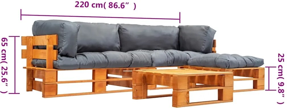 4dílná zahradní sedací souprava z palet šedé podušky dřevo 277459