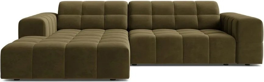 Khaki sametová rohová pohovka (levý roh/s lenoškou) Chicago – Cosmopolitan Design