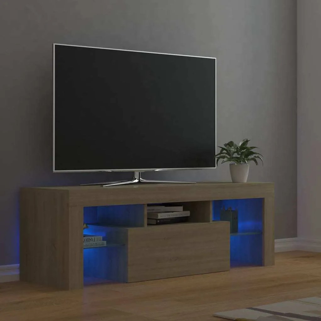 vidaXL TV skříňka s LED osvětlením 120x35x40 cm [815668] Barva: bílá s vysokým leskem