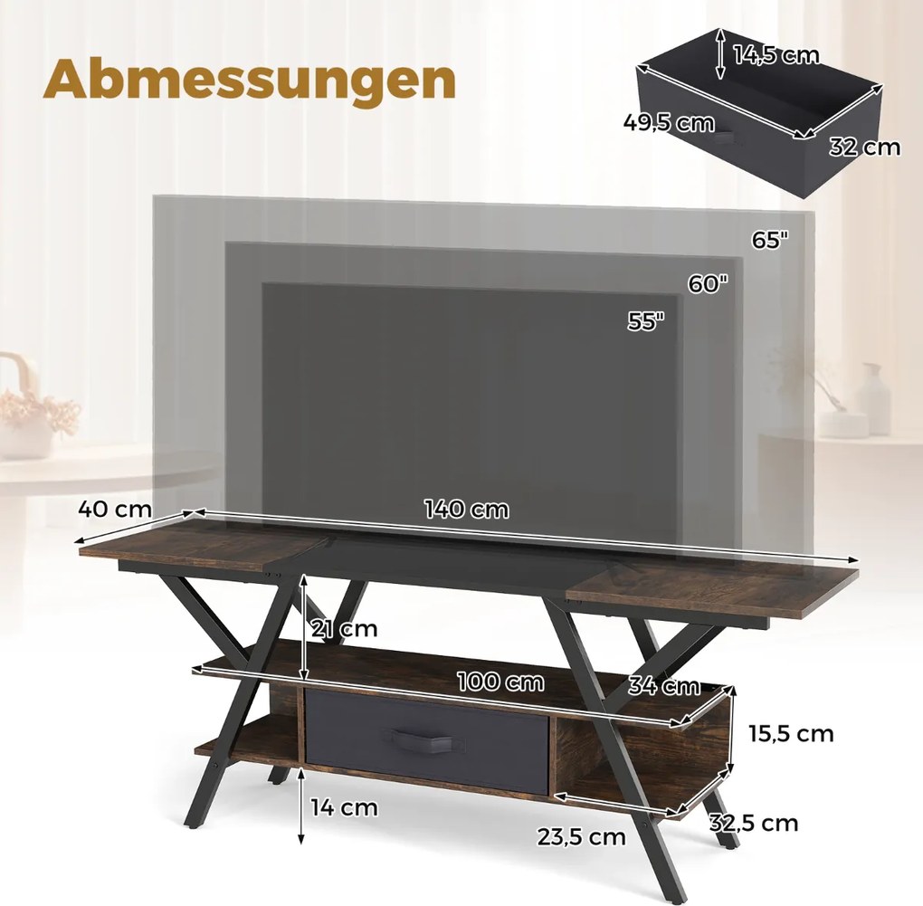 Costway Televizní stojan pro 65 palcový televizor 3 Tier Entertainment – hnědý