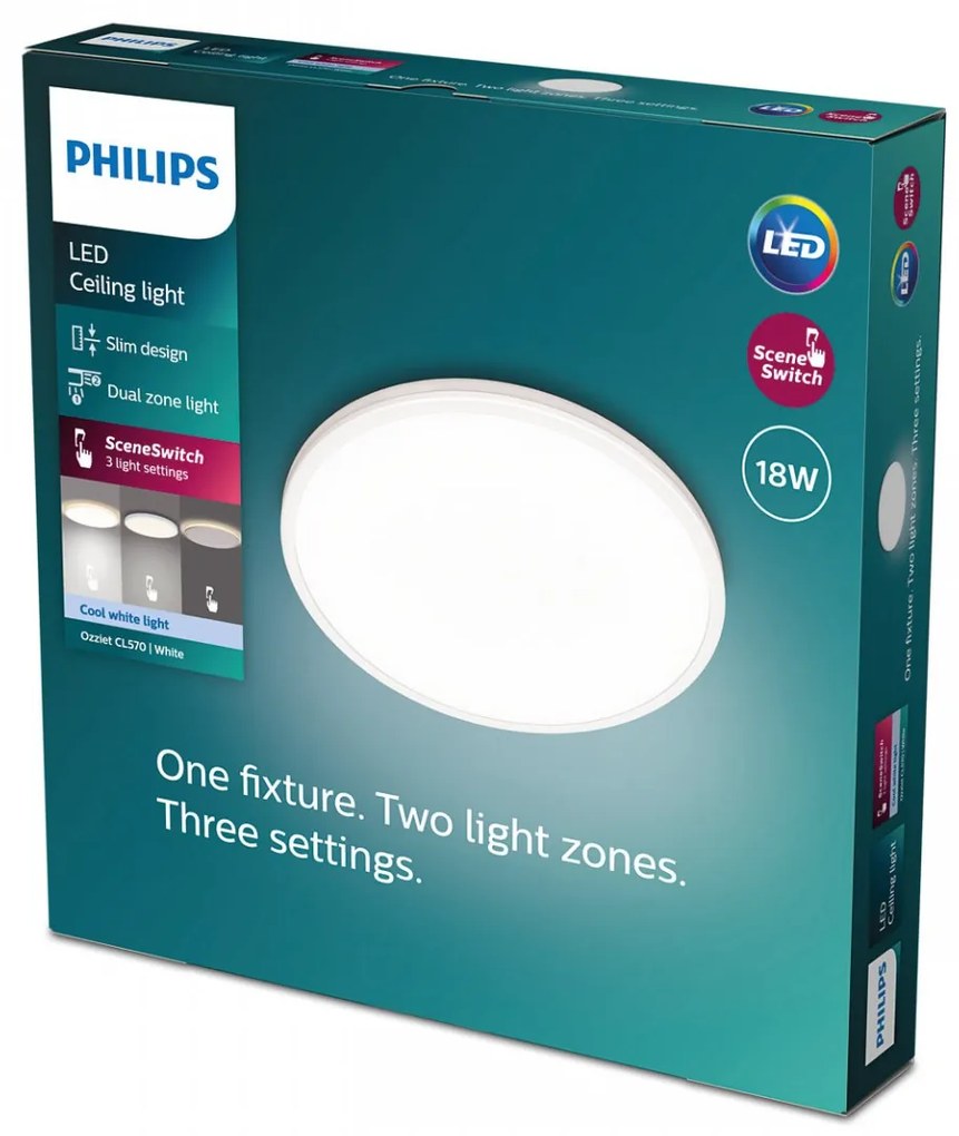Philips 8719514431942 led stropní svítidlo ozziet 1x18w | 2000lm | 4000k - stmívatelné - sceneswitch, bílá
