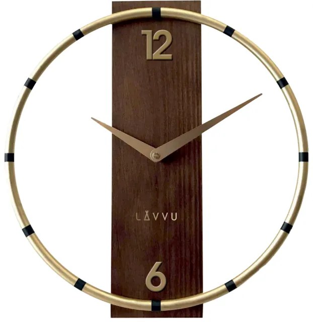 Designové zlato-hnědé dřevěné hodiny LAVVU COMPASS Wood LCT1090