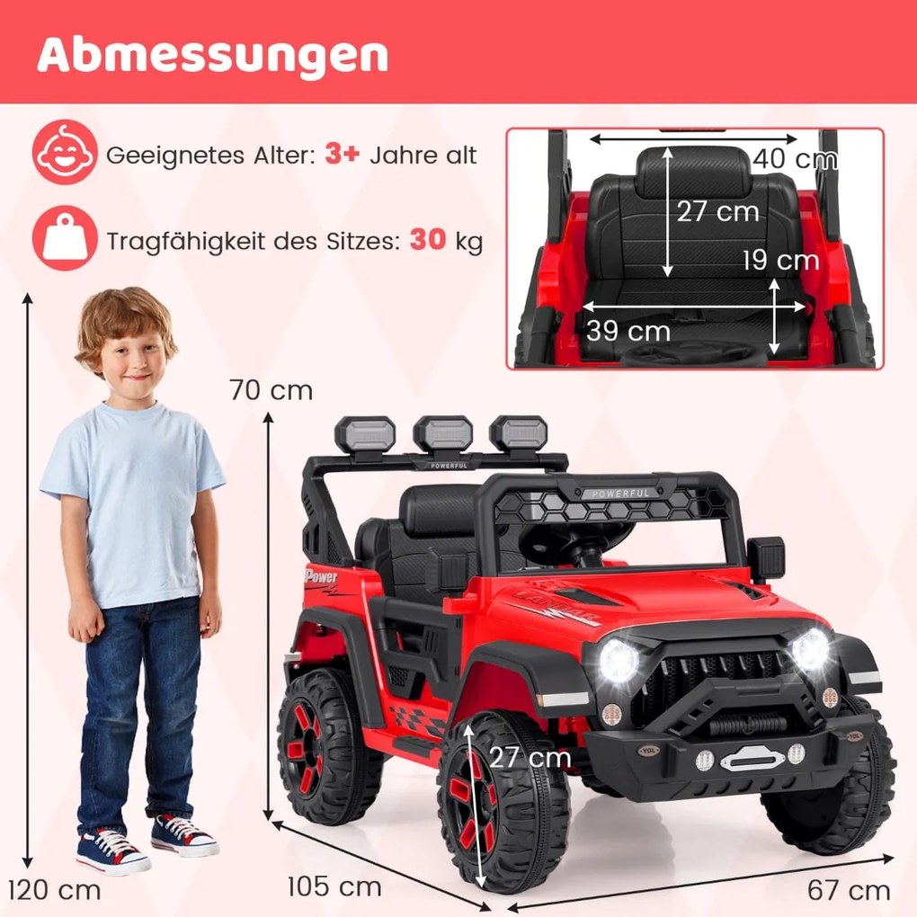 Costway Dětské elektrické auto s 2,4 G dálkovým ovládáním a USB a světlem