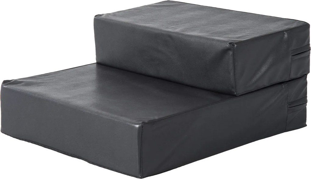 Schodiště PawHut pro psy a kočky, skládací, 2 stupně, černé, D45xŠ39xV20cm, praktická podložka pro snadné lezení