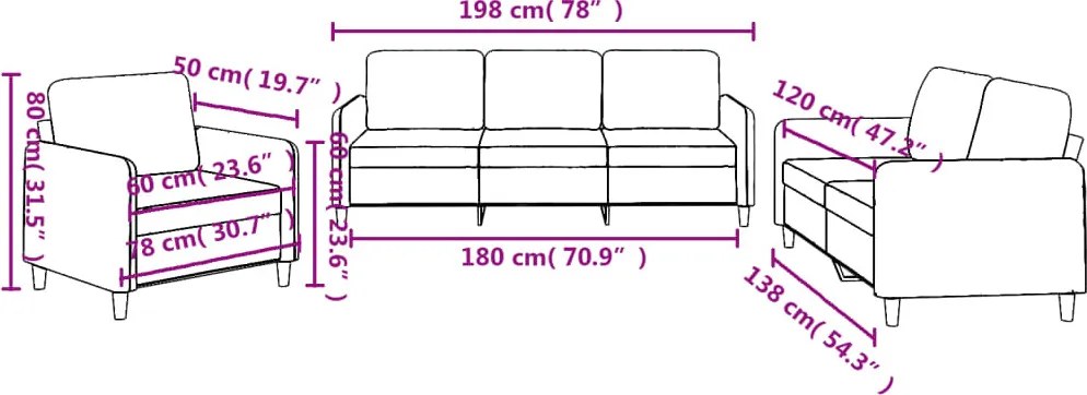 vidaXL 3dílná sedací souprava s poduškami textil [3202060] Barva: Hnědá