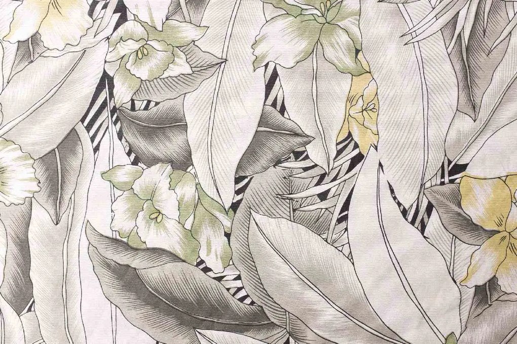 DIMEX | Samolepicí vliesová fototapeta na zeď Tkanina s květy MA-5-2011 | 375 x 250 cm | zelená, bílá, černá, žlutá
